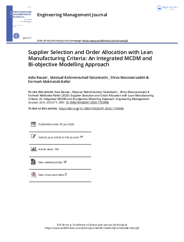 (PDF) Supplier Selection and Order Allocation with Lean Manufacturing Criteria: An Integrated ...