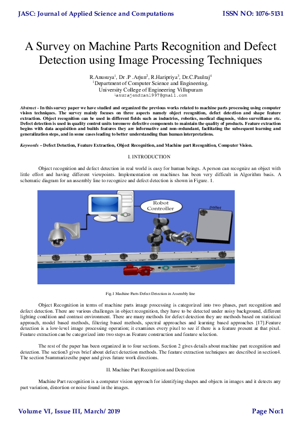 (PDF) A Survey on Machine Parts Recognition and Defect Detection using Image Processing Techniques