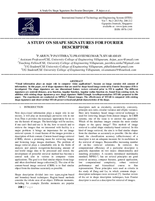 (PDF) A Study On Shape Signatures For Fourier Descriptor… P.Arjun et al