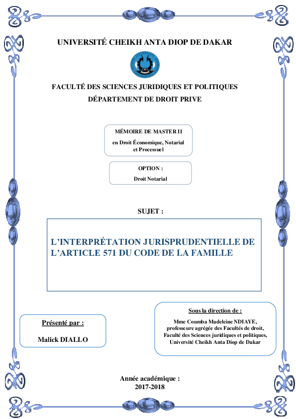 (PDF) UNIVERSITÉ CHEIKH ANTA DIOP DE DAKAR FACULTÉ DES SCIENCES JURIDIQUES ET POLITIQUES ...