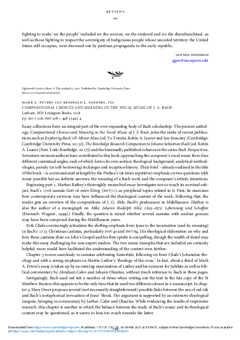 (PDF) COMPOSITIONAL CHOICES AND MEANING IN THE VOCAL MUSIC OF J. S ...