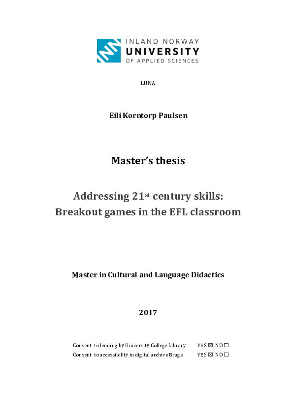 (PDF) Master's thesis Addressing 21st century skills Breakout games in ...