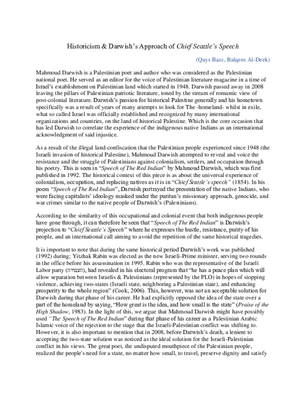 (PDF) Historicism & Darwish's Approach of Chief Seattle's Speech