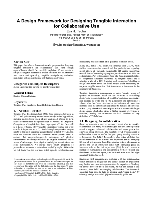(PDF) A Framework for the Design of Tangible Interaction for Collaborative Use