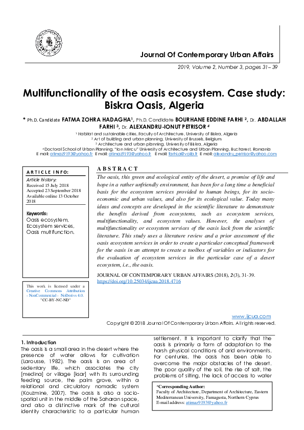 (PDF) Multifunctionality of the oasis ecosystem. Case study: Biskra ...