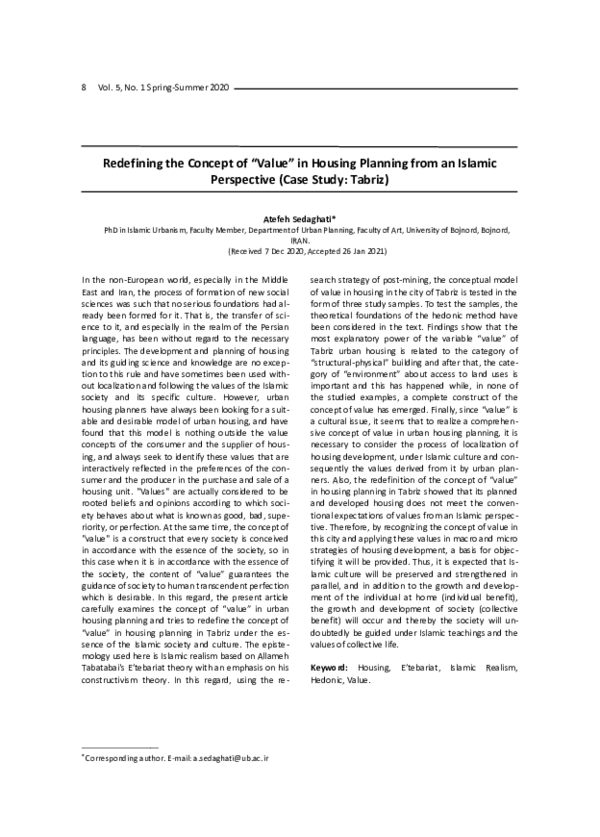 (PDF) Redefining the Concept of "Value" in Housing Planning from an Islamic Perspective (Case ...
