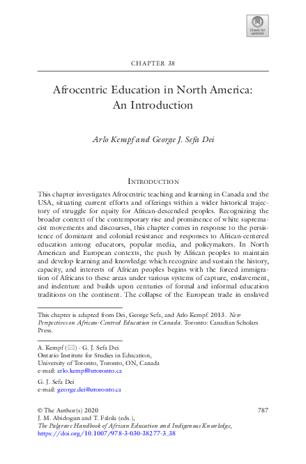 (PDF) Afrocentric Education in North America: An Introduction