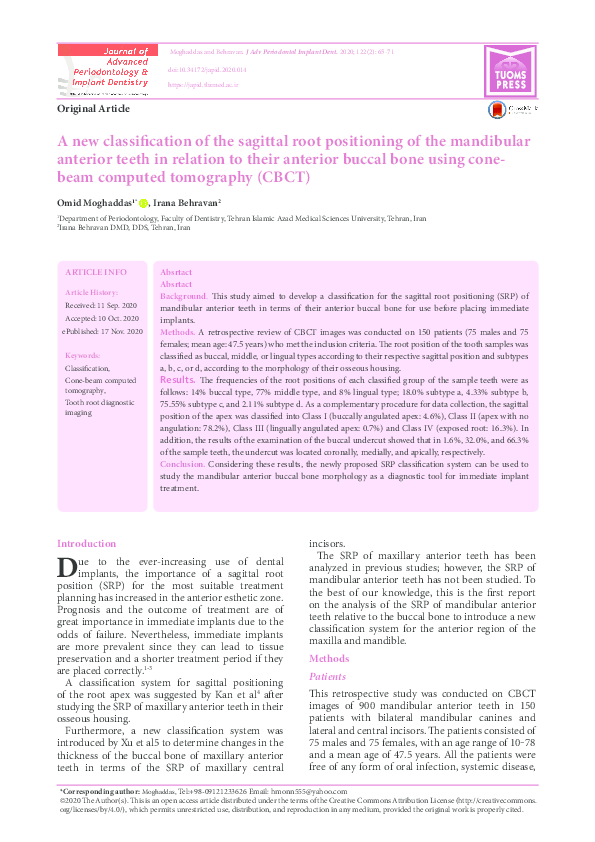 (PDF) A new classification of the sagittal root positioning of the ...