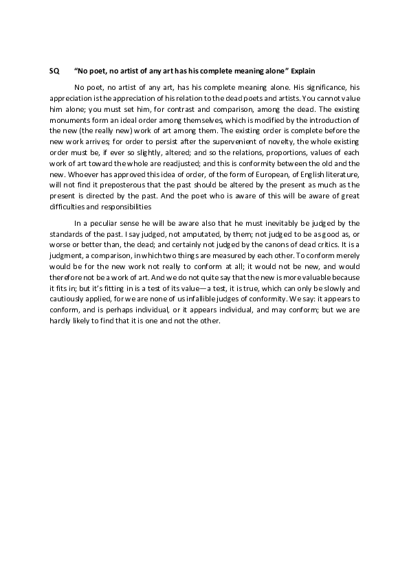 (PDF) No poet, no artist of any art has his complete meaning alone