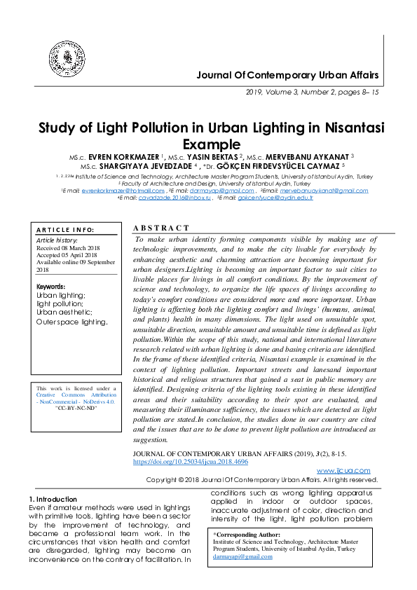 (PDF) Study of Light Pollution in Urban Lighting in Nisantasi Example