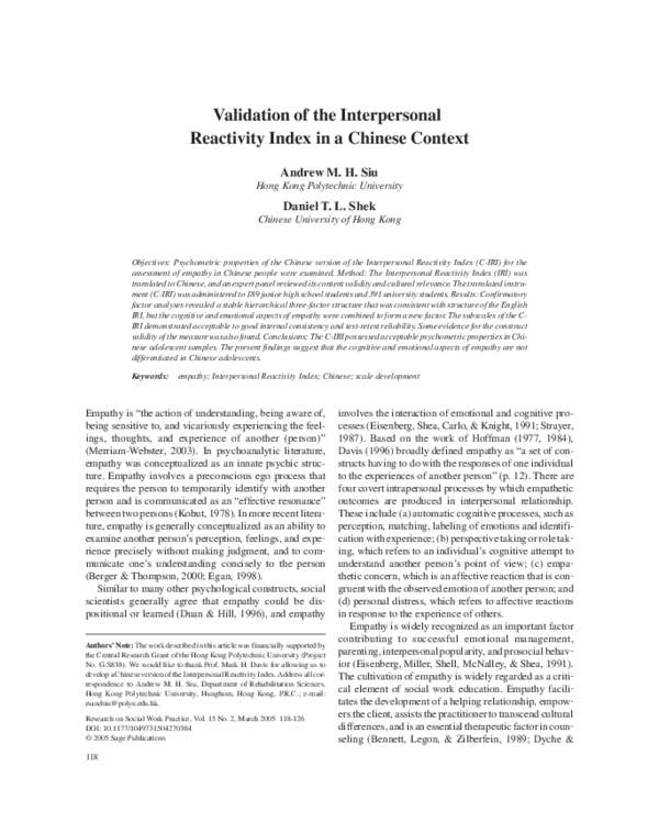 (PDF) RESEARCH ON SOCIAL WORK PRA CTICE Validation of the Interpersonal ...