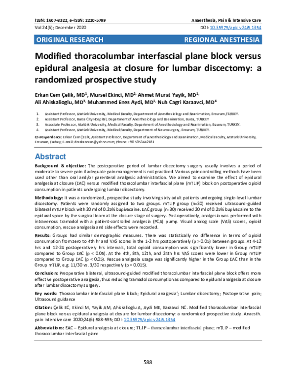 (PDF) Modified thoracolumbar interfascial plane block versus epidural ...