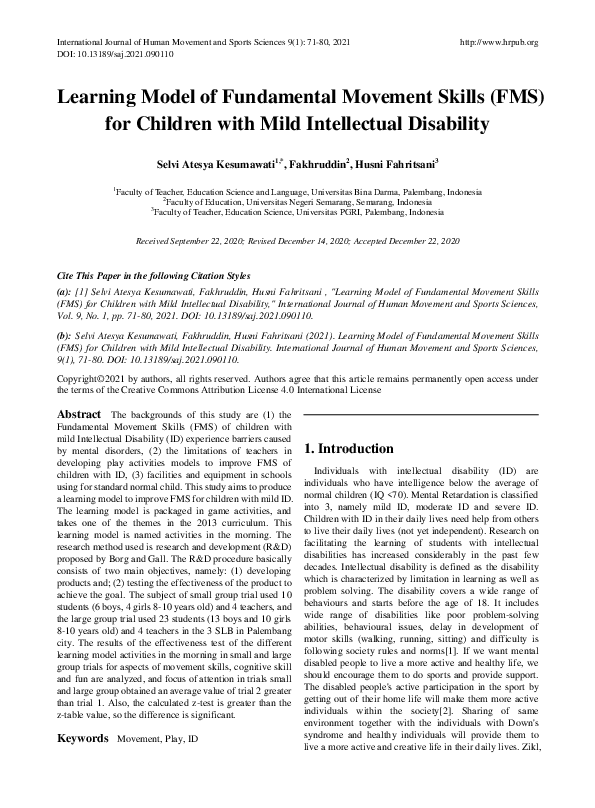(PDF) Learning Model of Fundamental Movement Skills (FMS) for Children ...
