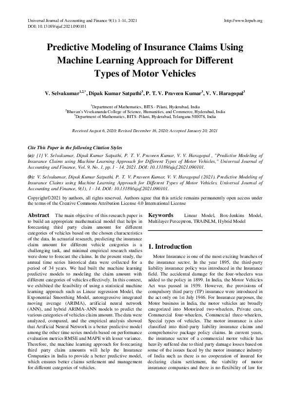 (PDF) Predictive Modeling of Insurance Claims using Machine Learning ...