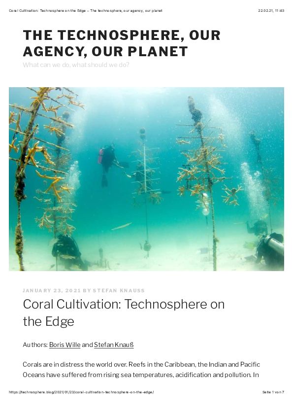 (PDF) Coral Cultivation: Technosphere on the Edge