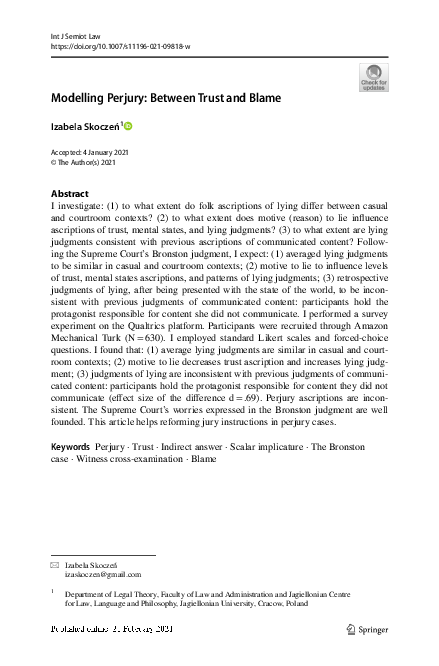 (PDF) Modelling Perjury: Between Trust and Blame