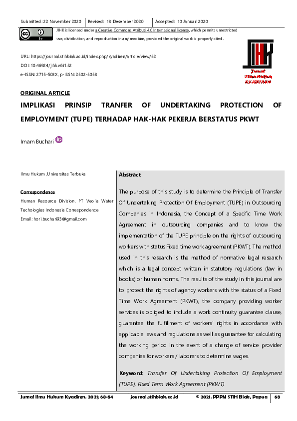 (PDF) IMPLIKASI PRINSIP TRANFER OF UNDERTAKING PROTECTION OF EMPLOYMENT ...