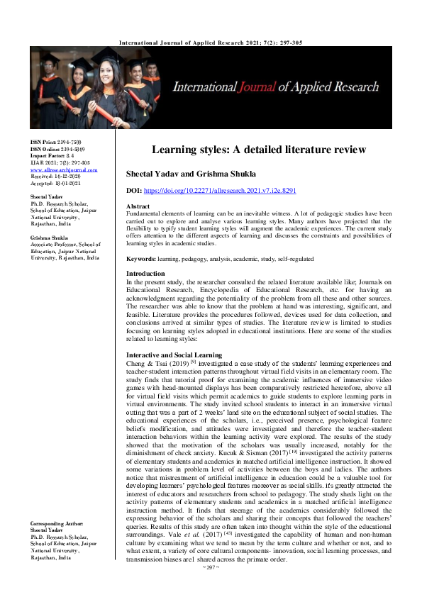 (PDF) Learning styles: A detailed literature review