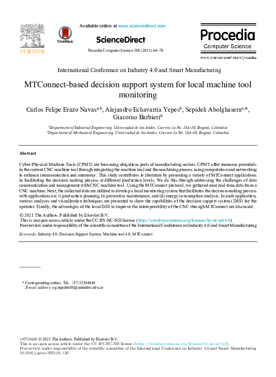 Pdf Mtconnect Based Decision Support System For Local Machine Tool