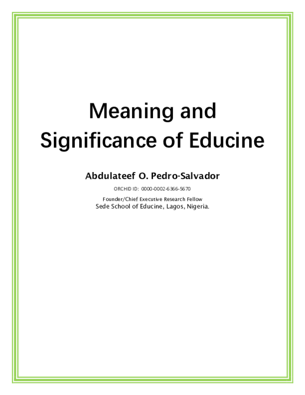 (PDF) Meaning and Significance of Educine