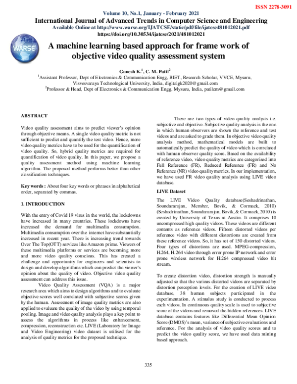 Pdf A Machine Learning Based Approach For Frame Work Of Objective