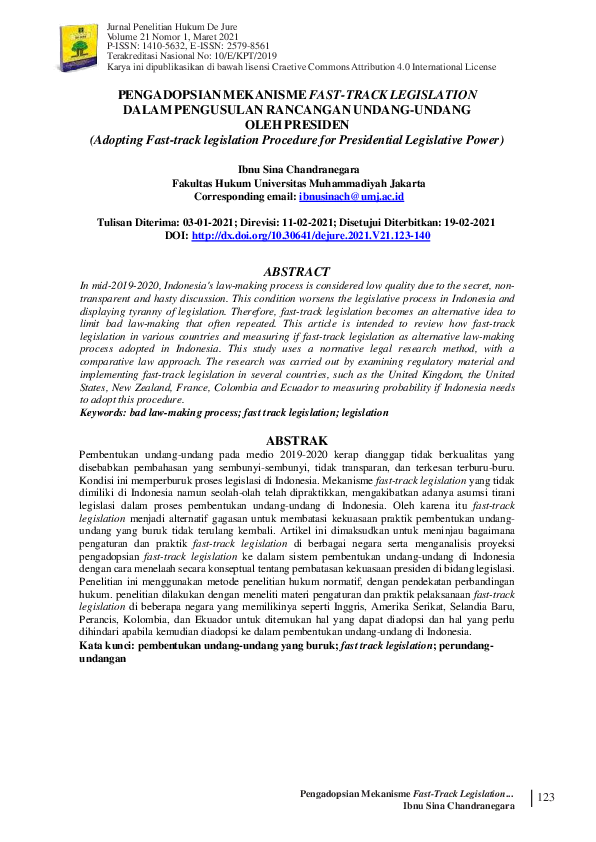 (PDF) PENGADOPSIAN MEKANISME FAST-TRACK LEGISLATION DALAM PENGUSULAN ...