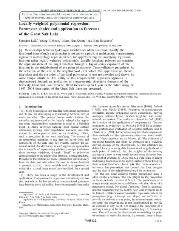 (PDF) Locally weighted polynomial regression: Parameter choice and application to forecasts of ...