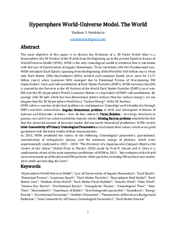 (PDF) Hypersphere World-Universe Model. The World