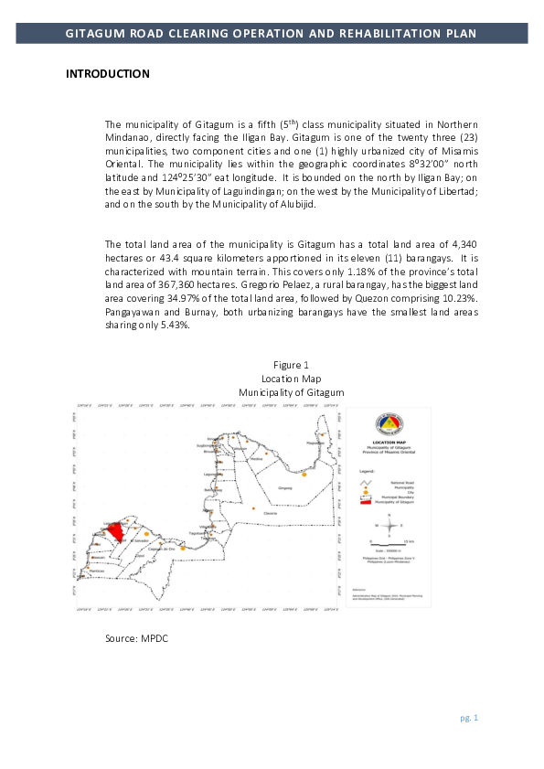 (PDF) GITAGUM ROAD CLEARING OPERATION AND REHABILITATION PLAN