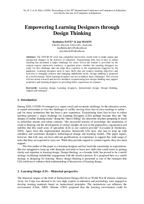 (PDF) Empowering Learning Designers through Design Thinking