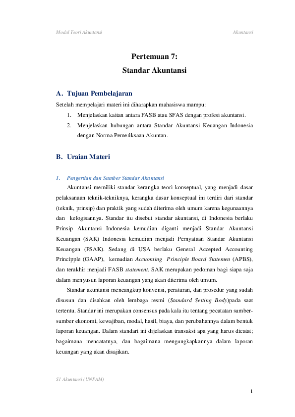 (PDF) Teori Akuntansi - Pertemuan 7: Standar Akuntansi