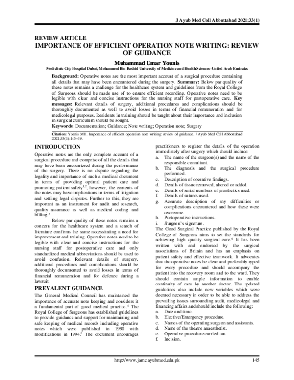 (PDF) IMPORTANCE OF EFFICIENT OPERATION NOTE WRITING: REVIEW OF GUIDANCE
