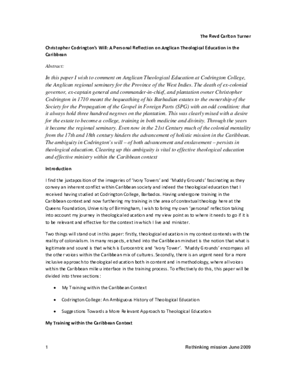 (PDF) Christopher Codrington's Will: A Personal Reflection on ...