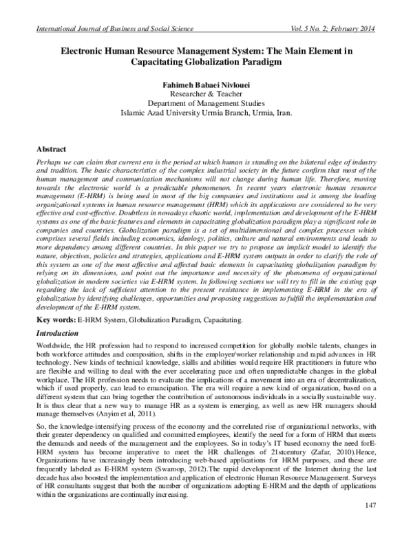 (PDF) Electronic Human Resource Management System: The Main Element in ...