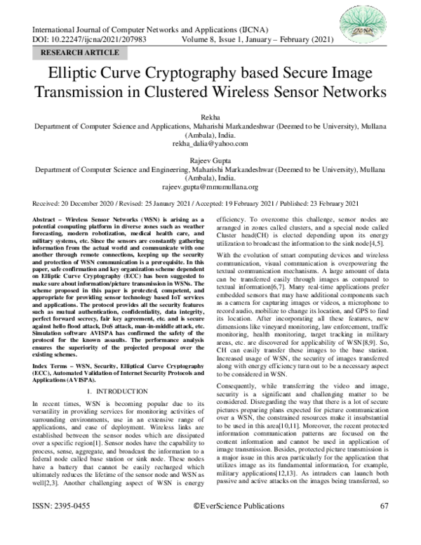 Pdf Secure Image Transmission In Wsns Using Ecc Technology 