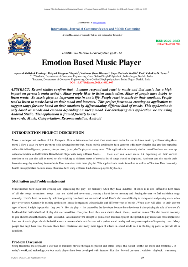 (PDF) Emotion Based Music Player﻿