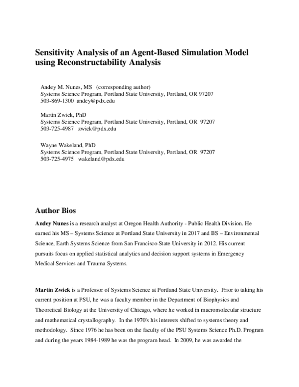 Pdf Sensitivity Analysis Of An Agent Based Simulation Model Using
