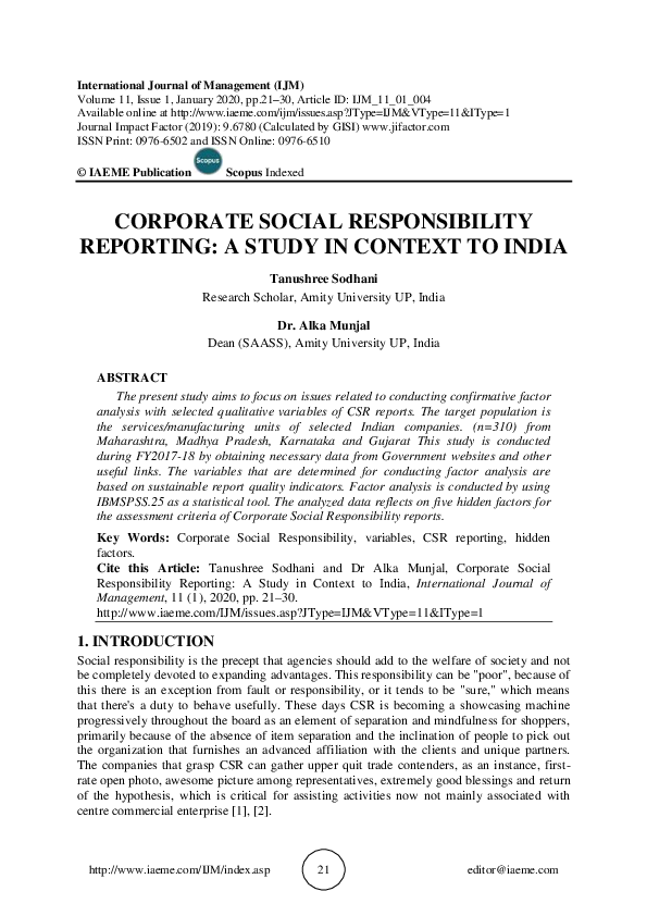 (PDF) CORPORATE SOCIAL RESPONSIBILITY REPORTING: A STUDY IN CONTEXT TO ...