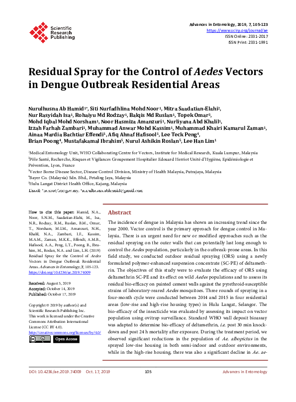(PDF) Residual Spray for the Control of Aedes Vectors in Dengue ...