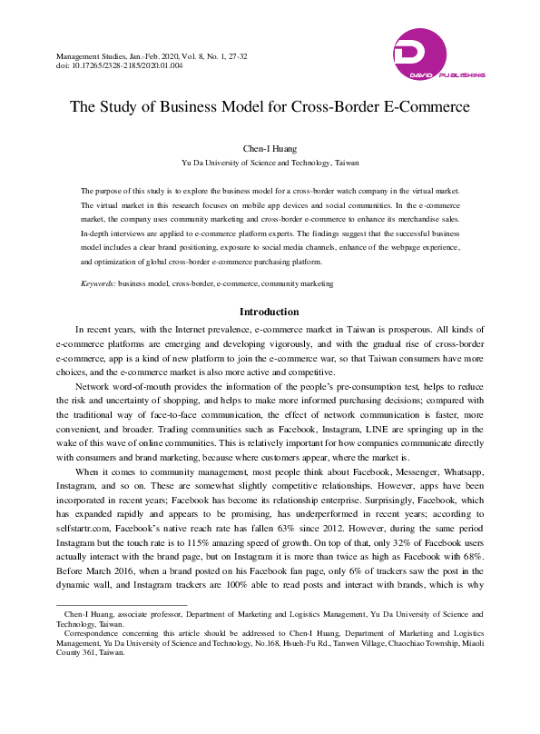(PDF) The Study of Business Model for Cross-Border E-Commerce