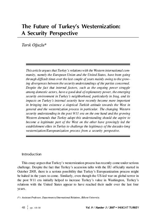 (PDF) The Future of Turkey's Westernization: A Security Perspective