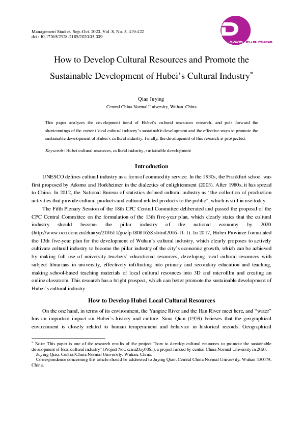 (PDF) How to Develop Cultural Resources and Promote the Sustainable ...