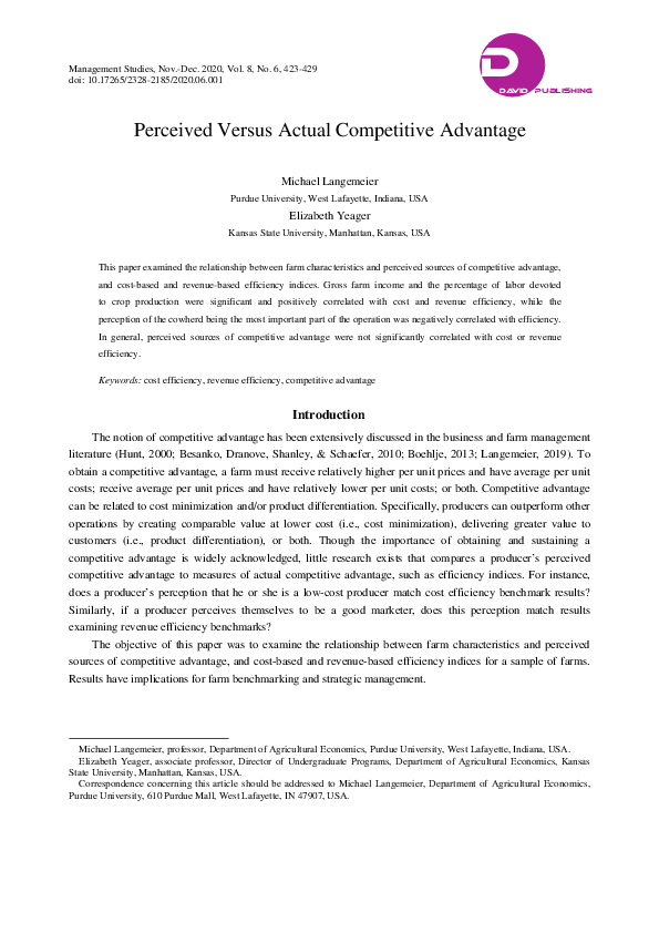 (PDF) Perceived Versus Actual Competitive Advantage