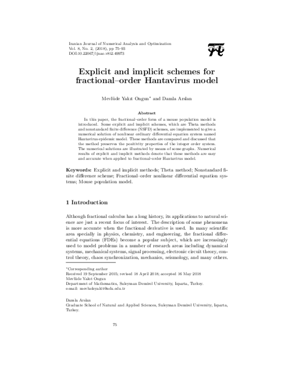 (PDF) Explicit and implicit schemes for fractional-order Hantavirus model