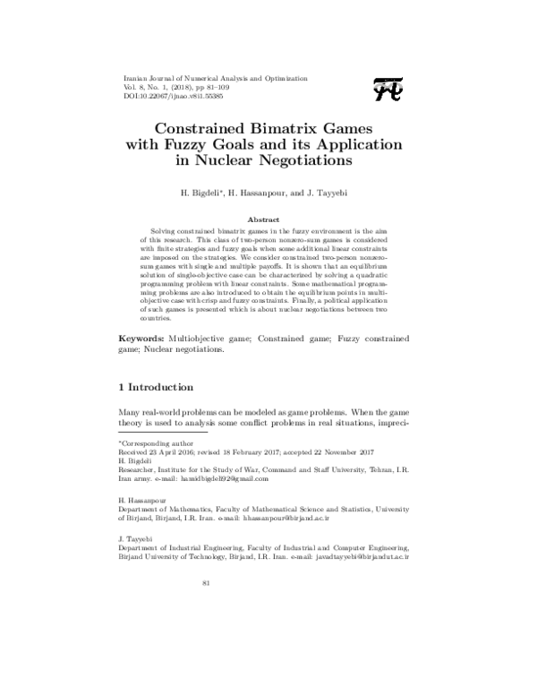 (PDF) Constrained Bimatrix Games with Fuzzy Goals and its Application in Nuclear Negotiations ...