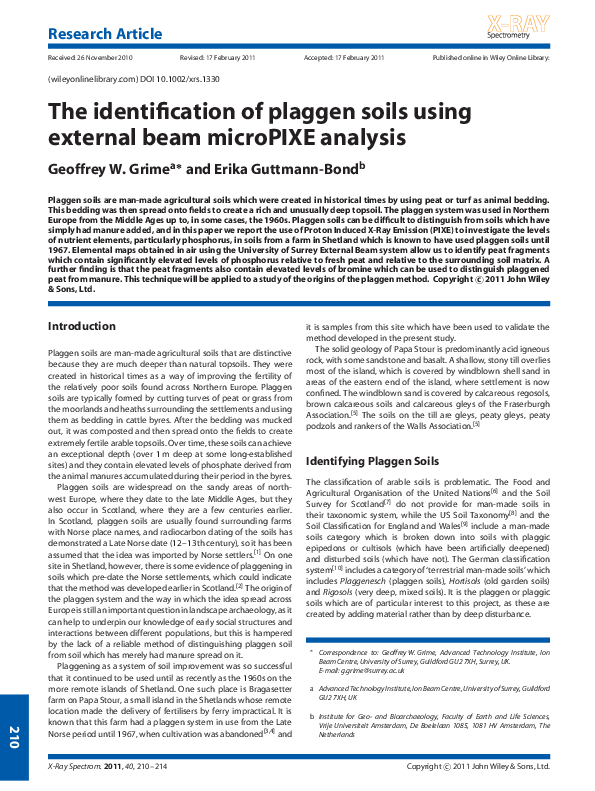 (PDF) The identification of plaggen soils using external beam microPIXE analysis