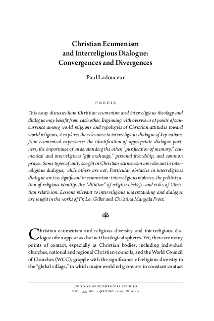 (PDF) Christian Ecumenism and Interreligious Dialogue: Convergences and ...