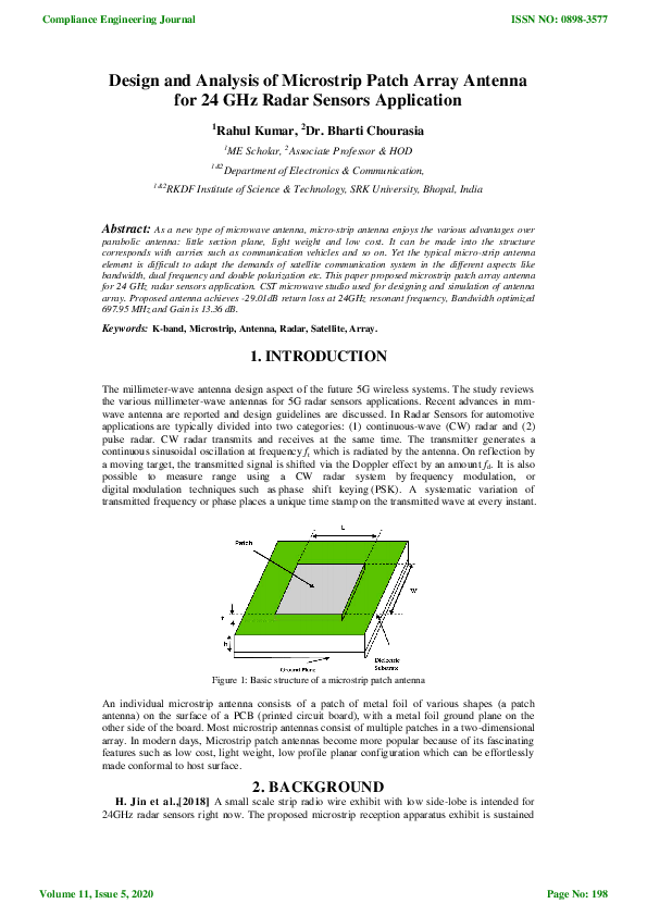 (PDF) Design and Analysis of Microstrip Patch Array Antenna for 24 GHz ...