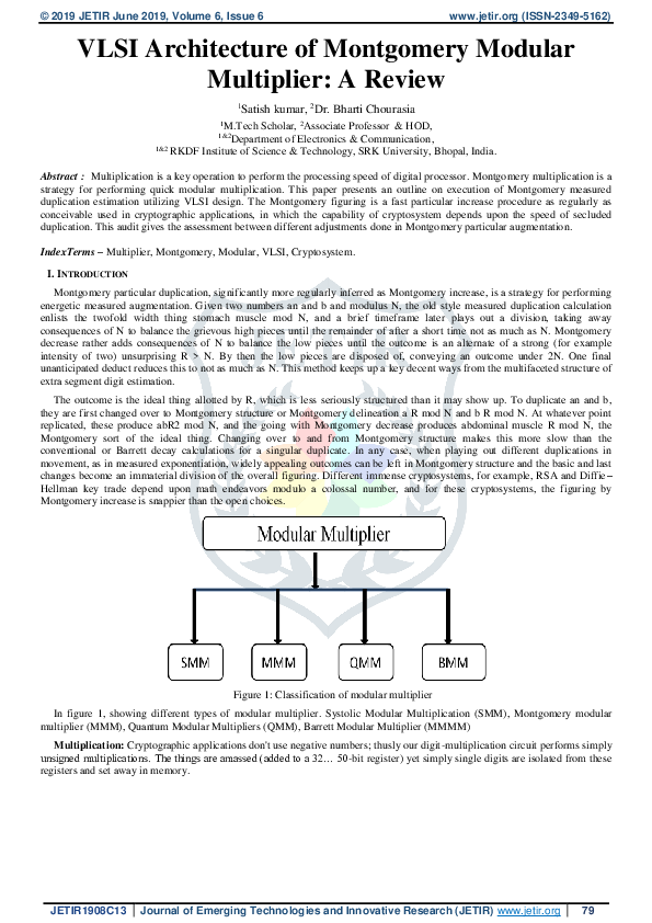 Pdf Vlsi Architecture Of Montgomery Modular Multiplier A Review