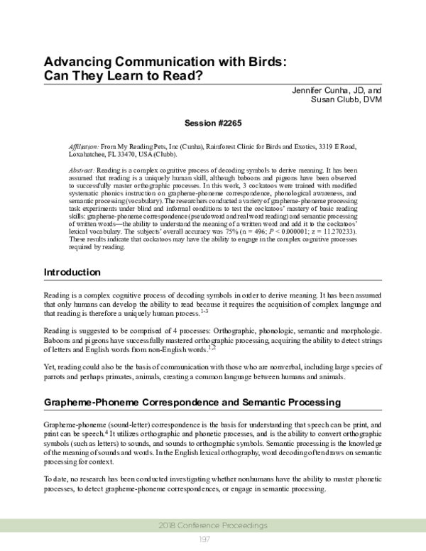 (PDF) Advancing Communication with Birds: Can They Learn to Read